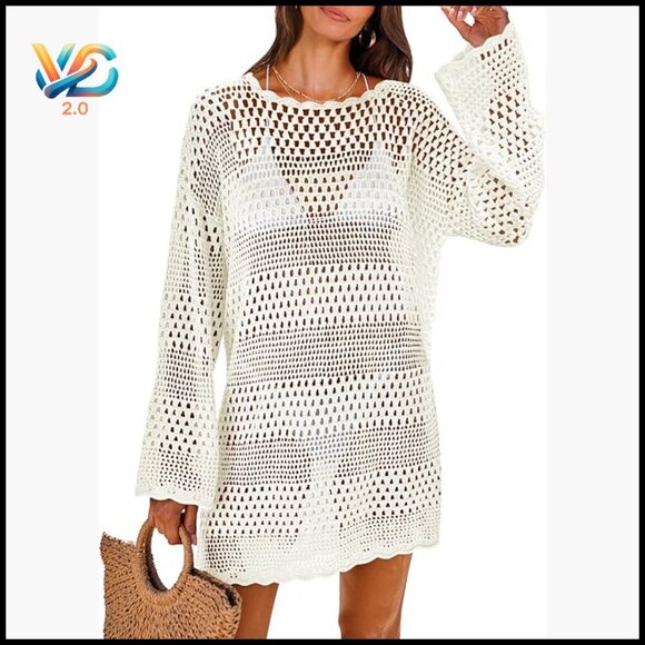 Swim | Crochet Mesh Cover Up Long Sleeve Beach Dress Swimsuit Cover ...